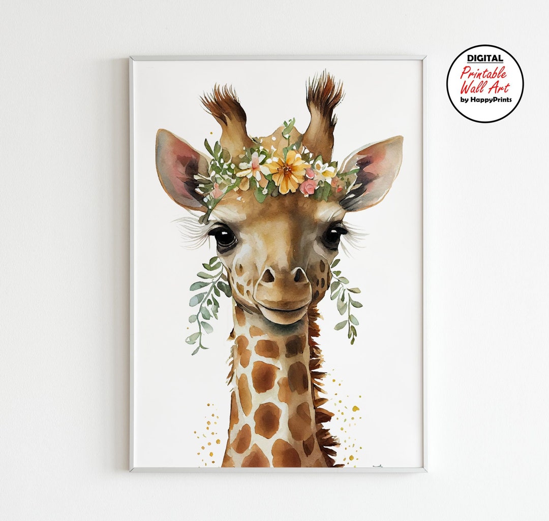 Giraffe Nursery Decor Printable, Boho Watercolor Giraffe Art Nursery ...