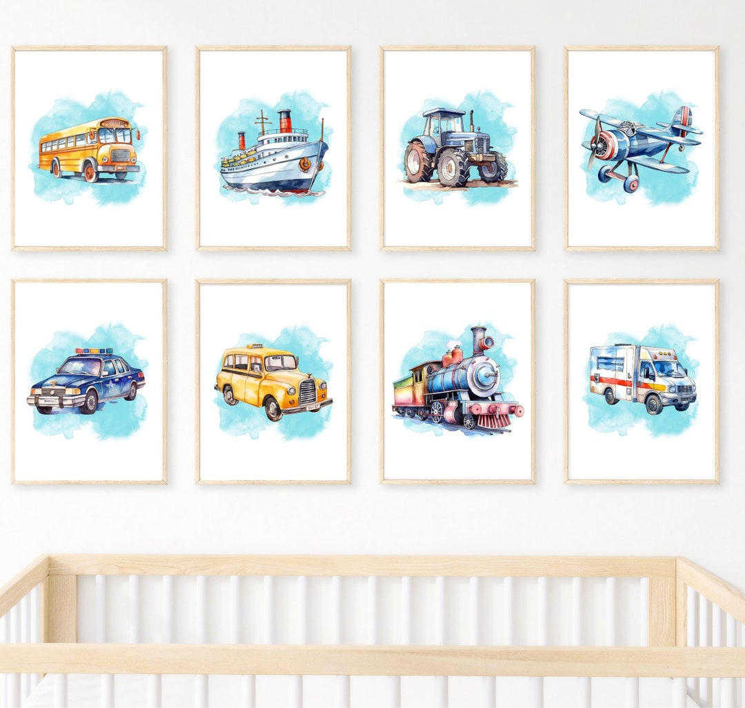 Watercolor Vehicle Prints: Transportation Nursery Art (set of 8 ...