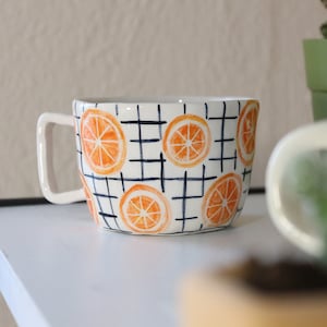 Orange Slice Design Mug Handmade Ceramic Fruit Pattern, Cute Coffee ...