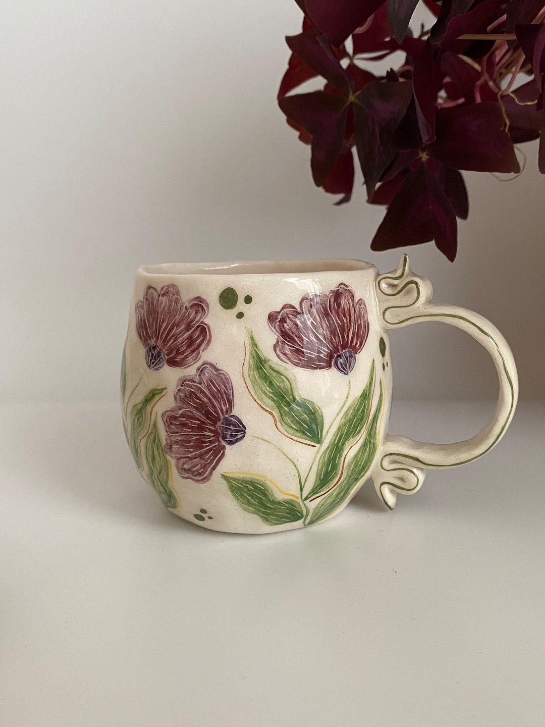Cute Floral Mug, Handmade Ceramic Wildflowers Coffee Mug Hand-painted ...