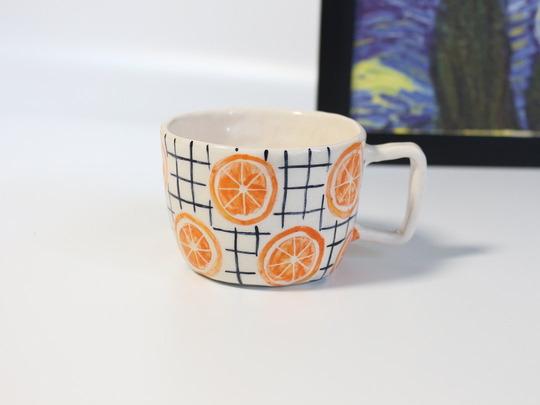 Orange Slice Design Mug - Handmade Ceramic Fruit Pattern, Cute Coffee ...