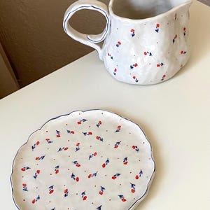 Cute Minimalist Blue Floral Plate Handmade Plate, Dish Ceramic Blue ...