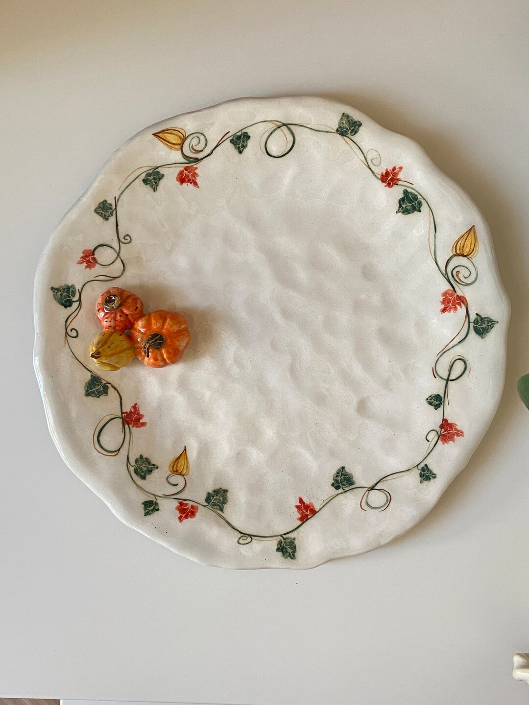 Handmade Plate, Dish Ceramic Pumpkin Serving Plate Fall, Autumn Flower ...