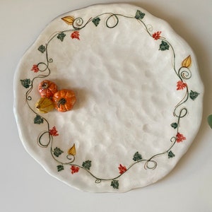 Handmade Plate, Dish Ceramic Pumpkin Serving Plate Fall, Autumn Flower ...