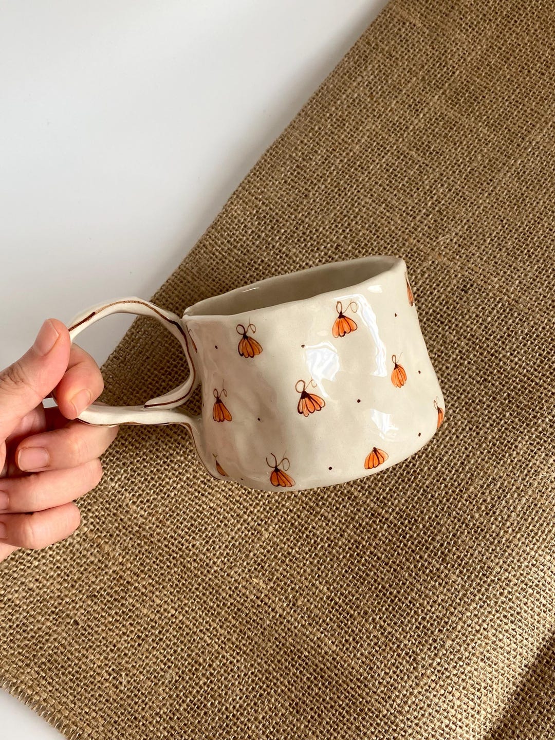 Cute Minimalist Pumpkin Halloween Mug - Handmade Ceramic Autumn, Fall ...