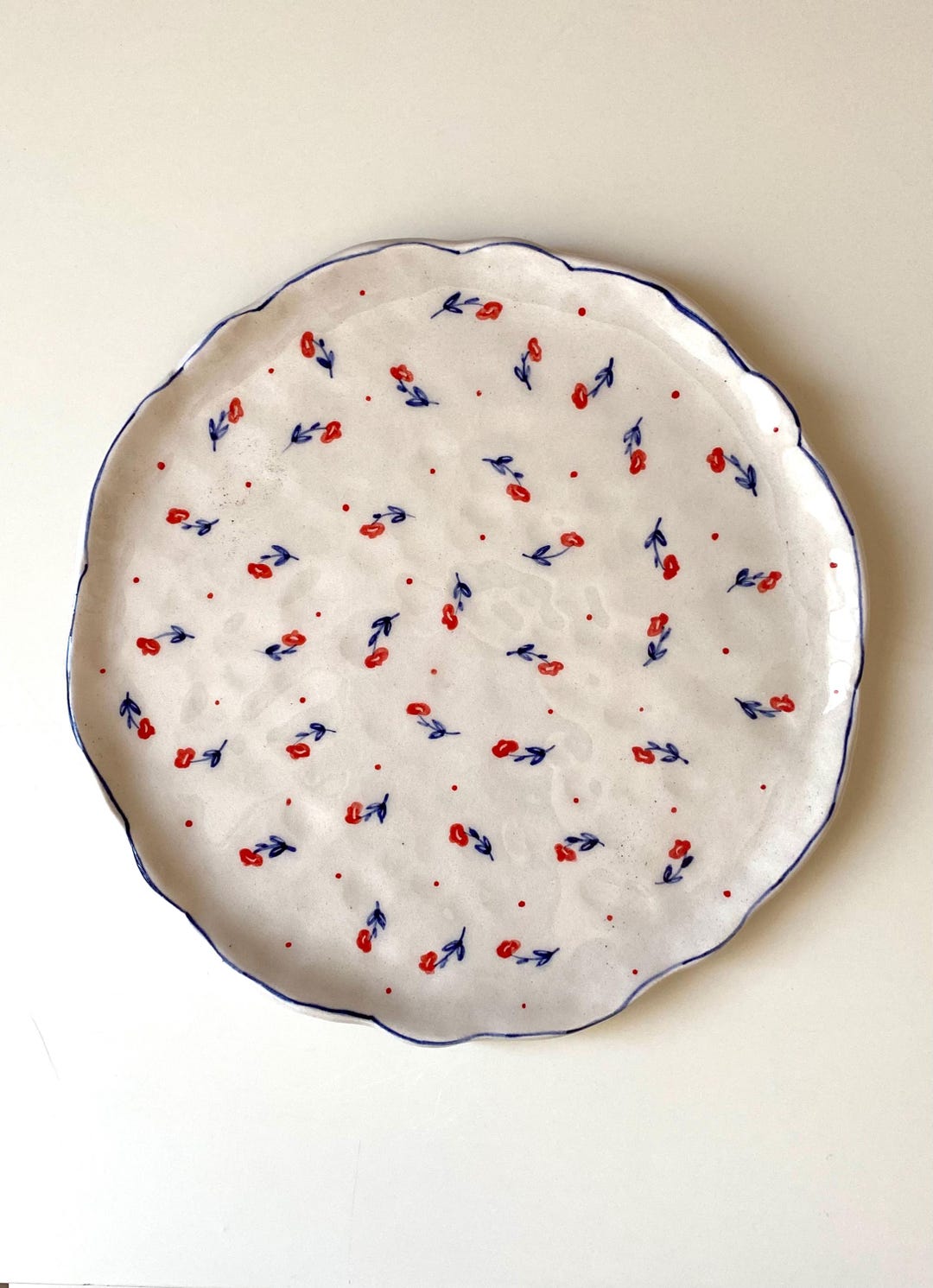 Cute Minimalist Blue Floral Plate - Handmade Plate, Dish - Ceramic Blue ...