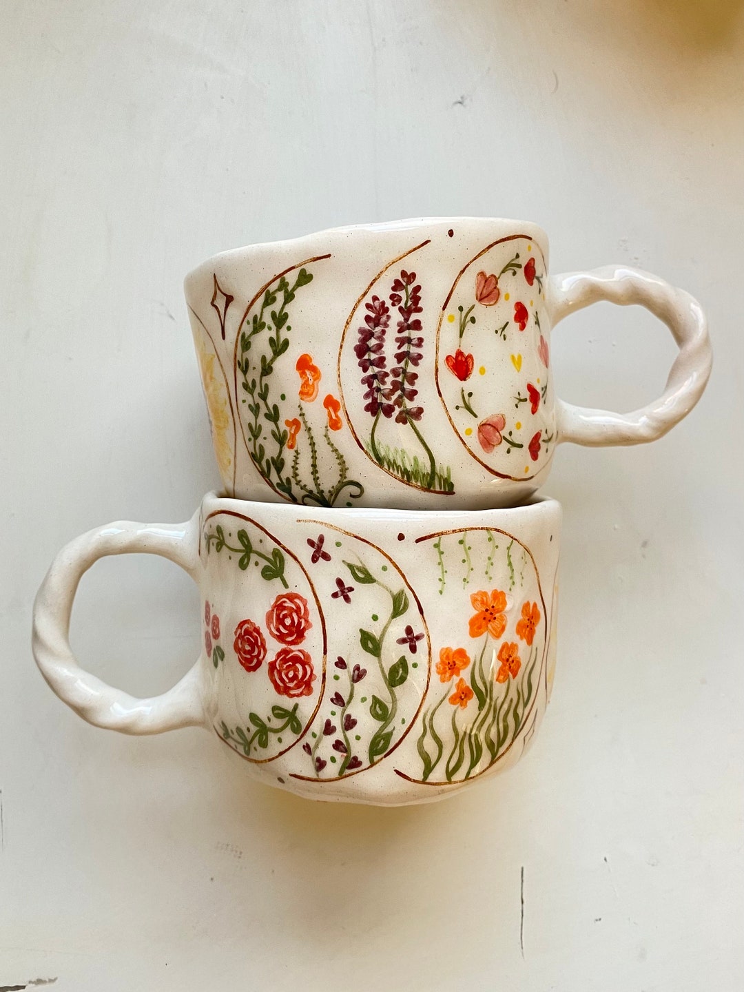 Stages of Flowers Handmade Aesthetic Ceramic Mug With Minimalist Flower ...