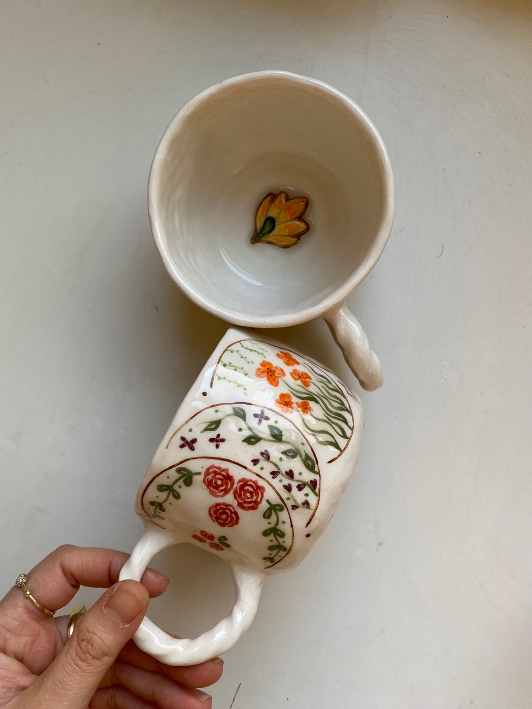 Stages of Flowers Handmade Aesthetic Ceramic Mug With Minimalist Flower ...