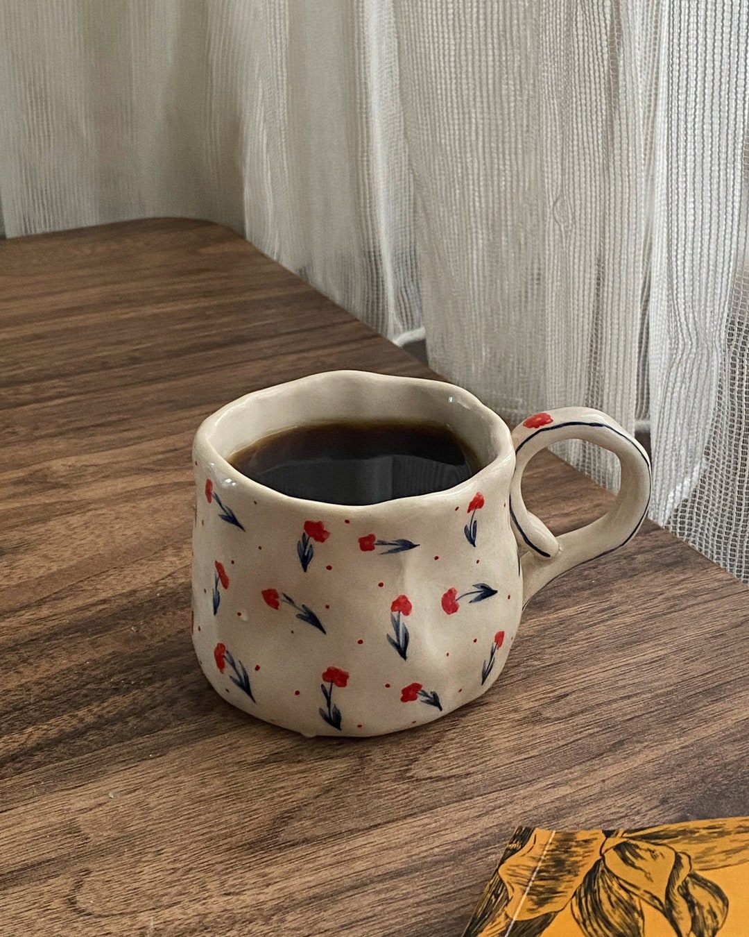 Cute Minimalist Blue Flower Mug Handmade Ceramic Floral, Botanic Coffee ...