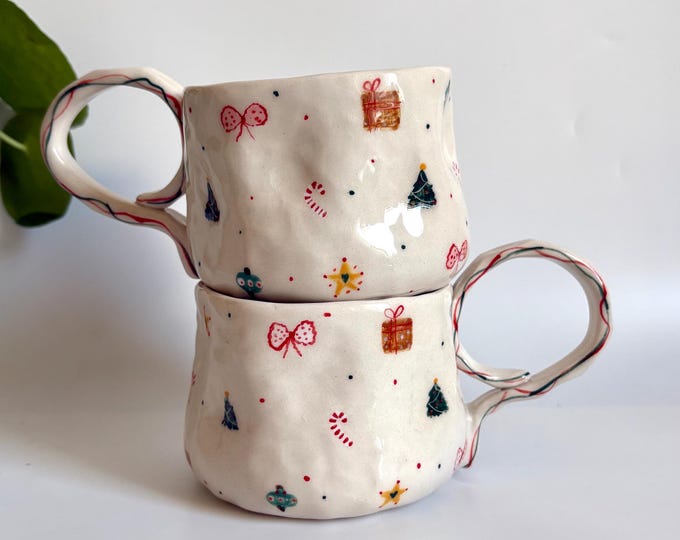 Handmade Ceramic Christmas Mug / Cute Christmas Mug - Minimal Christmas ...