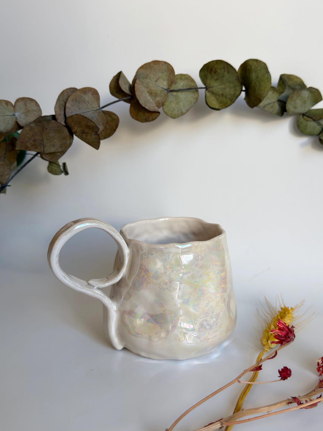 Cute Minimalist Pearl Effect Mug, Handmade Iridescent Ceramic Mug ...