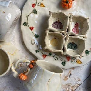 Handmade Plate, Dish Ceramic Pumpkin Serving Plate Fall, Autumn Flower ...