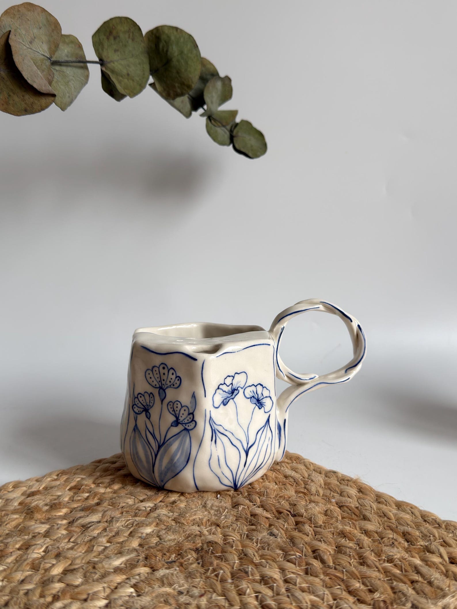 Handmade Unique Blue Floral Ceramic Mugs - Hand Painted Rustic Ceramic ...