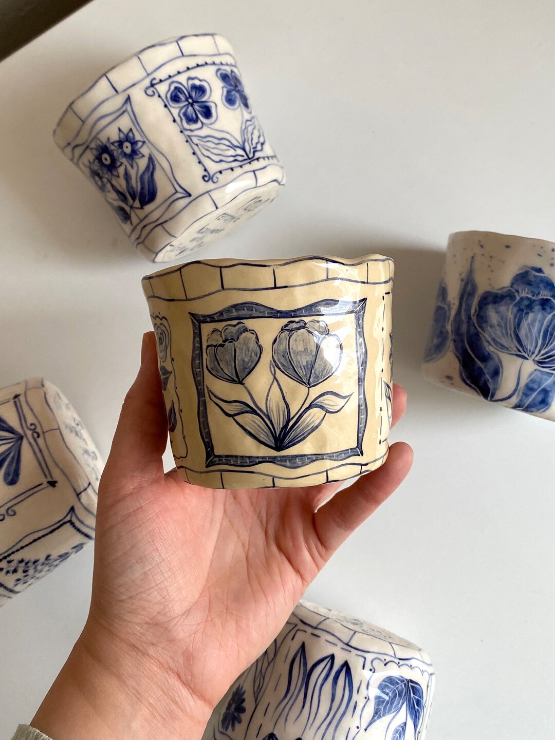 Vintage Series No:1 Handmade Ceramic Mug Blue Floral, Tarot Ceramic Cup ...