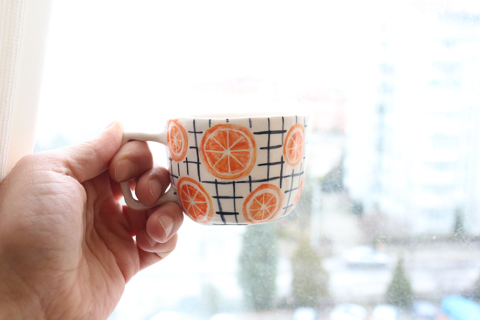 Orange Slice Design Mug Handmade Ceramic Fruit Pattern, Cute Coffee ...