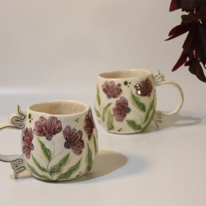 Cute Floral Mug, Handmade Ceramic Wildflowers Coffee Mug Hand-painted ...