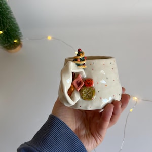 Christmas Handmade Ceramic Mug, Elegant Handmade Ceramic Mug With Mini ...