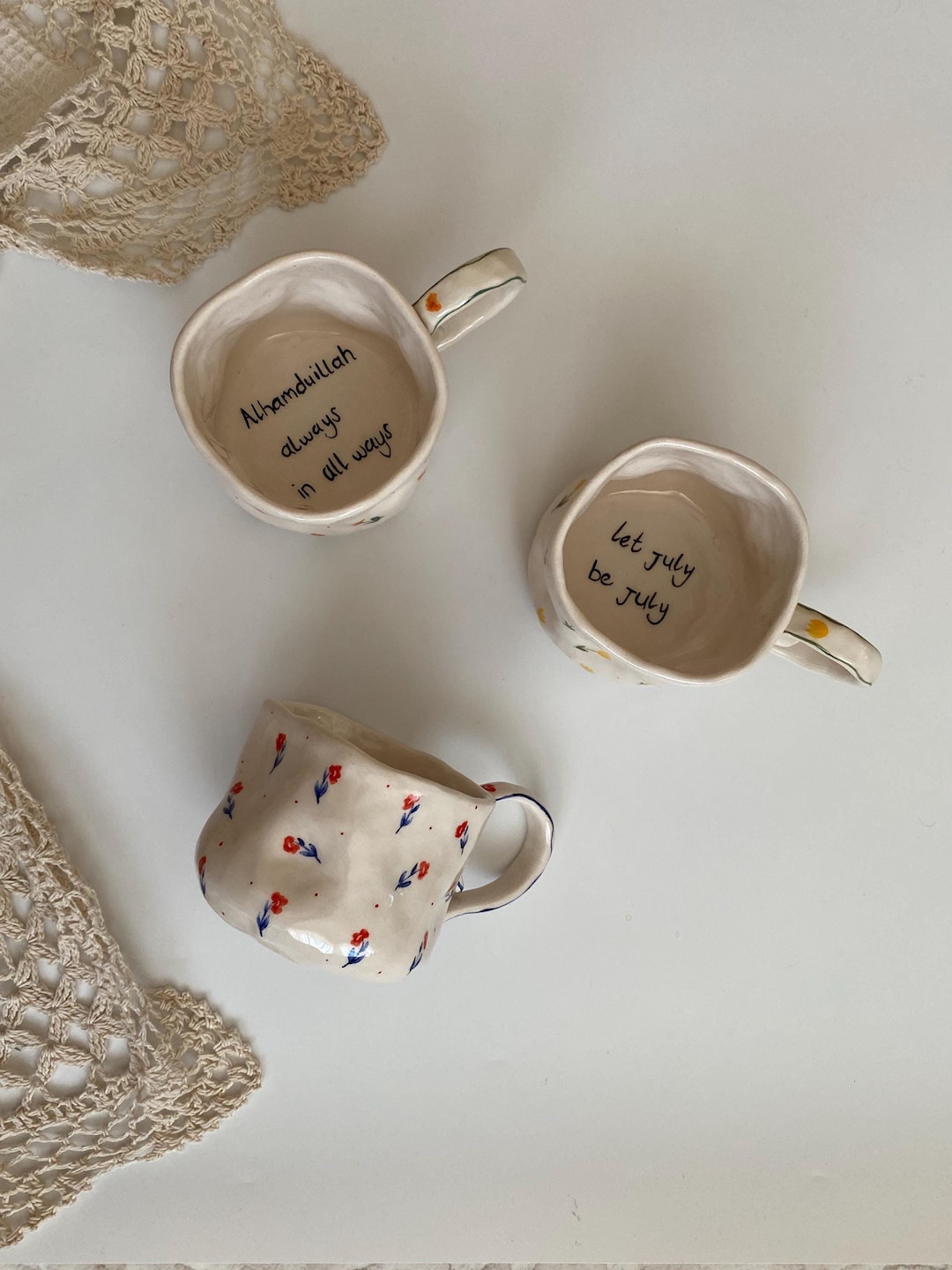 Personalized - Handmade Ceramic Mug - Handwritten Floral Handpainted ...