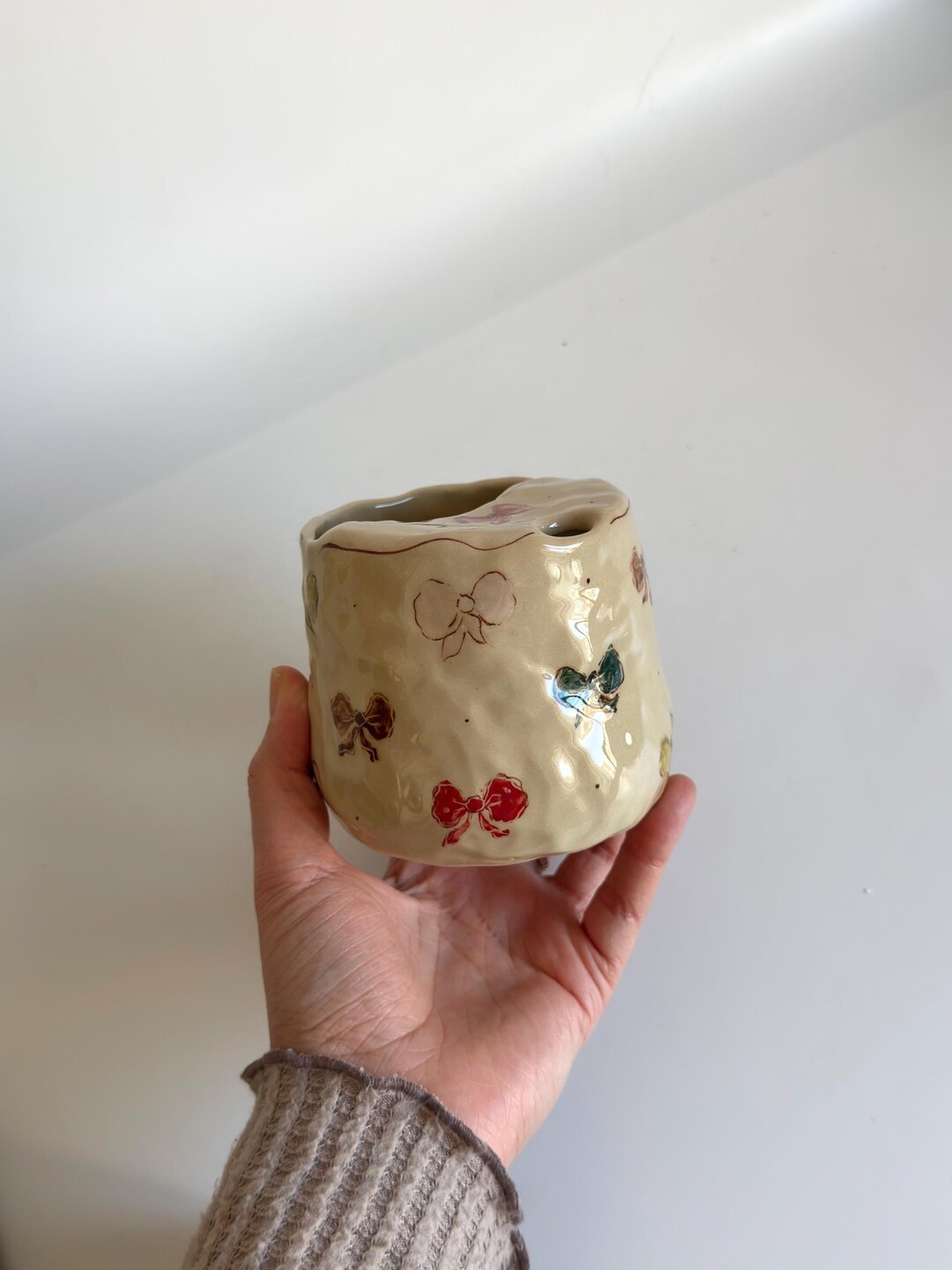 Colorful Bows Handmade to Go Mug , Bow Pattern Handmade Ceramic Mug ...