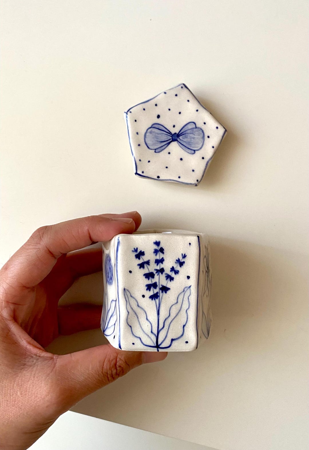 Handmade Blue Flower Ceramic Jewelry Box, Floral Ring Holders, Dishes ...