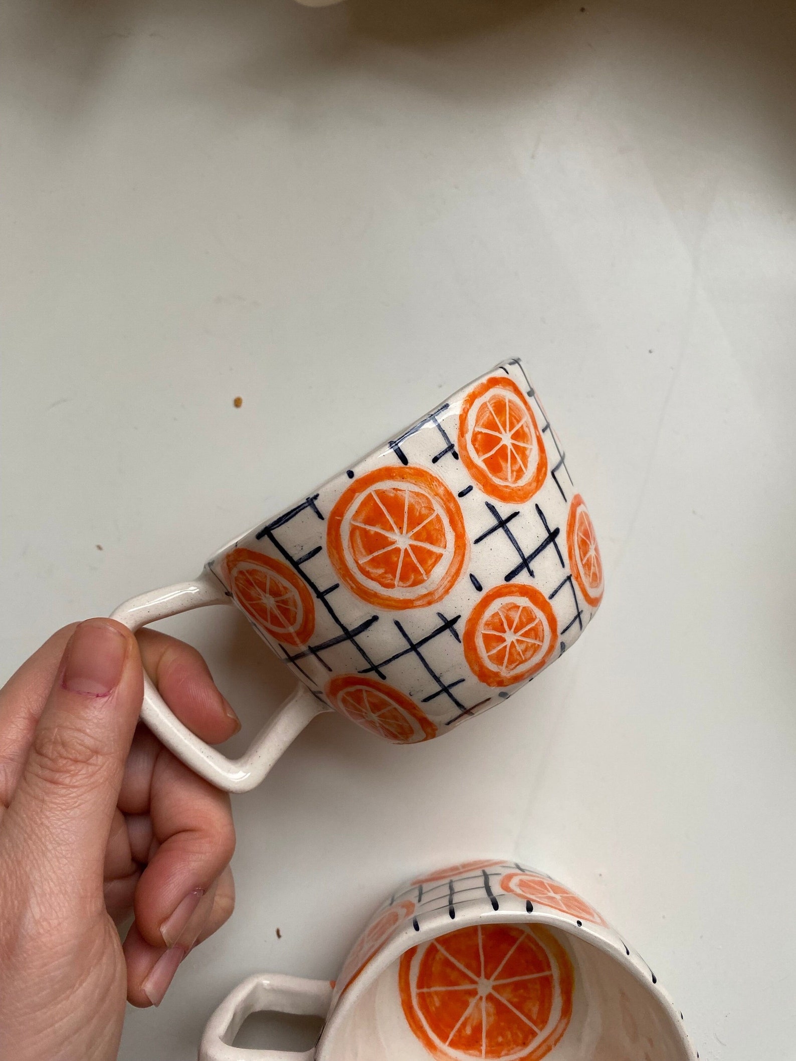 Orange Slice Design Mug Handmade Ceramic Fruit Pattern, Cute Coffee ...