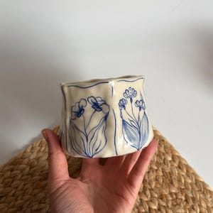 Handmade Unique Blue Floral Ceramic Mugs - Hand Painted Rustic Ceramic ...