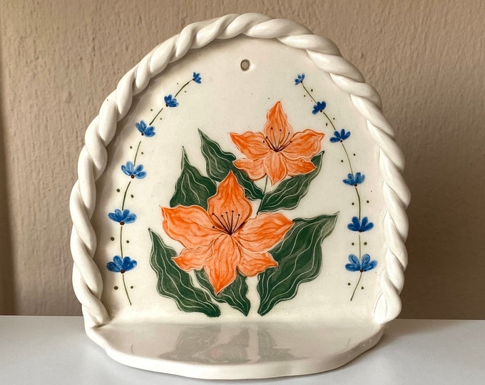 Handmade Ceramic Altar, Wall Shelf, Floral Art Deco, Hand-painted ...