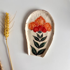 Floral Spoon Rest, Handmade Ceramic Spoon Rest, Handpainted Pottery ...