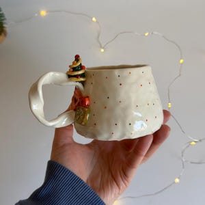 Christmas Handmade Ceramic Mug, Elegant Handmade Ceramic Mug With Mini ...
