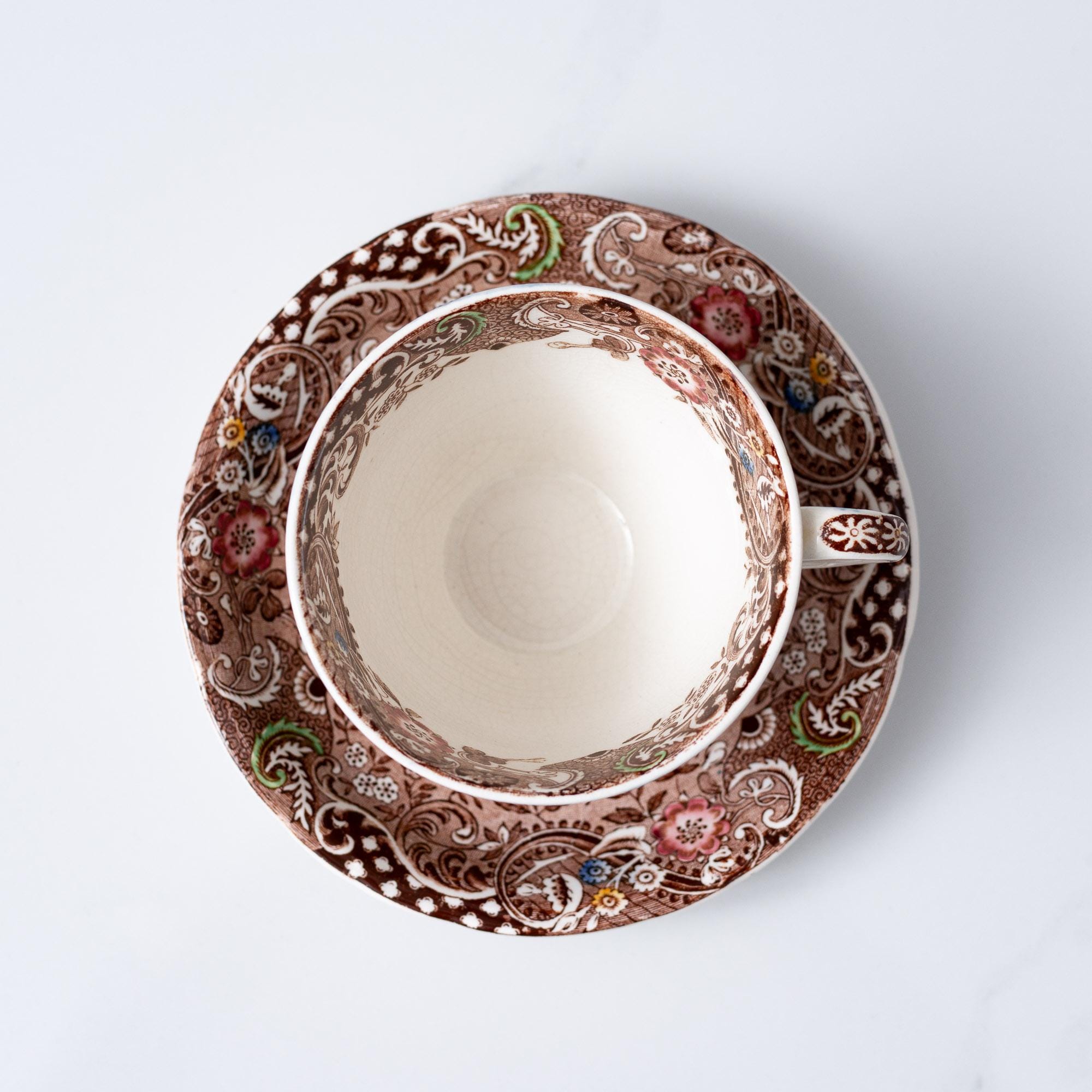 Vintage Brown Transferware Tea Cups and Saucers SET of Two Brown and ...