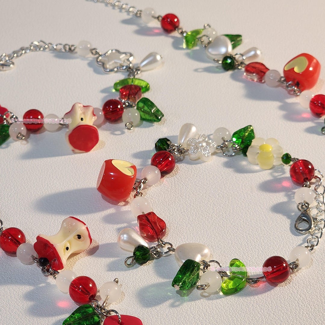 Apple Charm Beaded Clutter Bracelets - Etsy