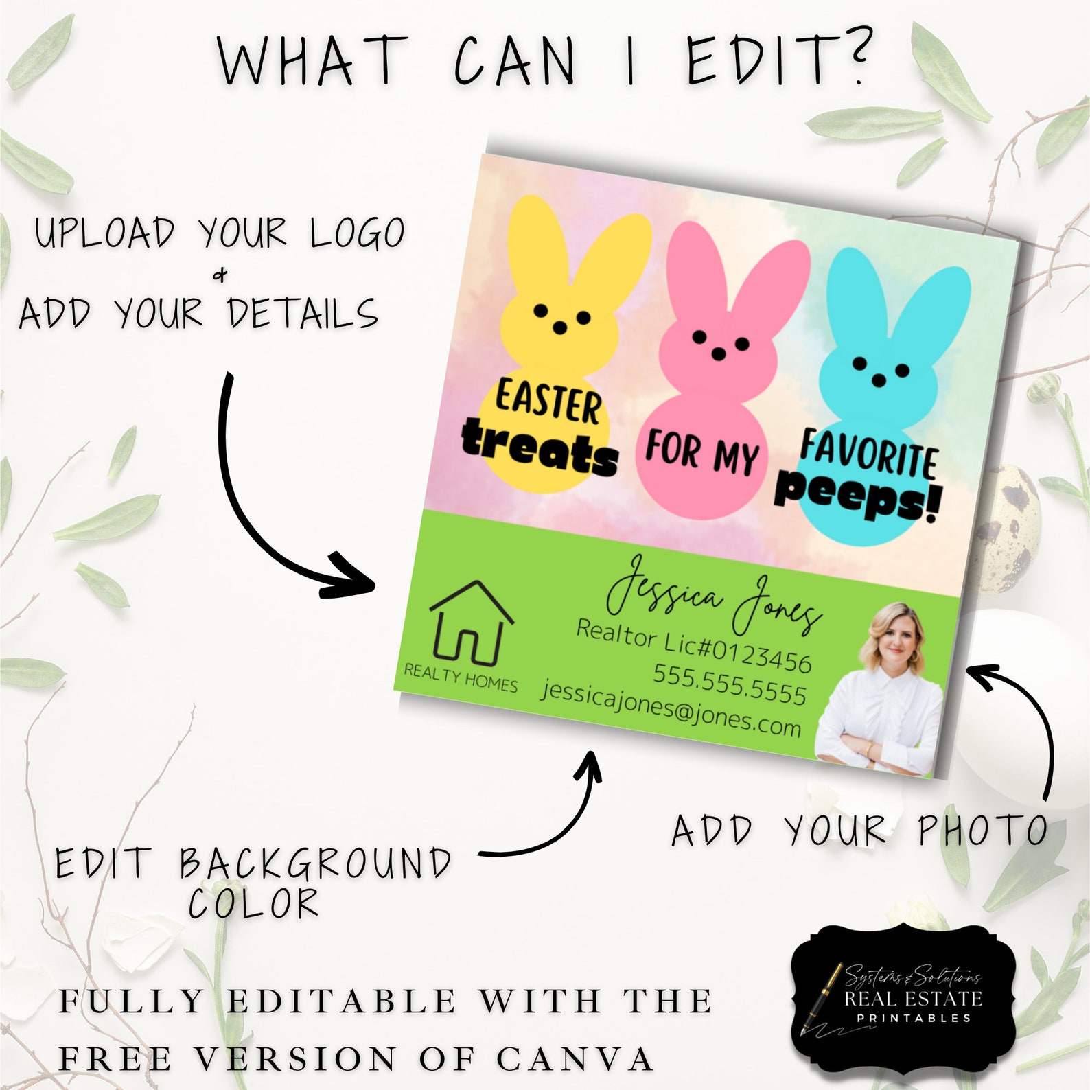 Easter Realtor Peeps Pop by Tags | Editable Canva Template Real Estate ...