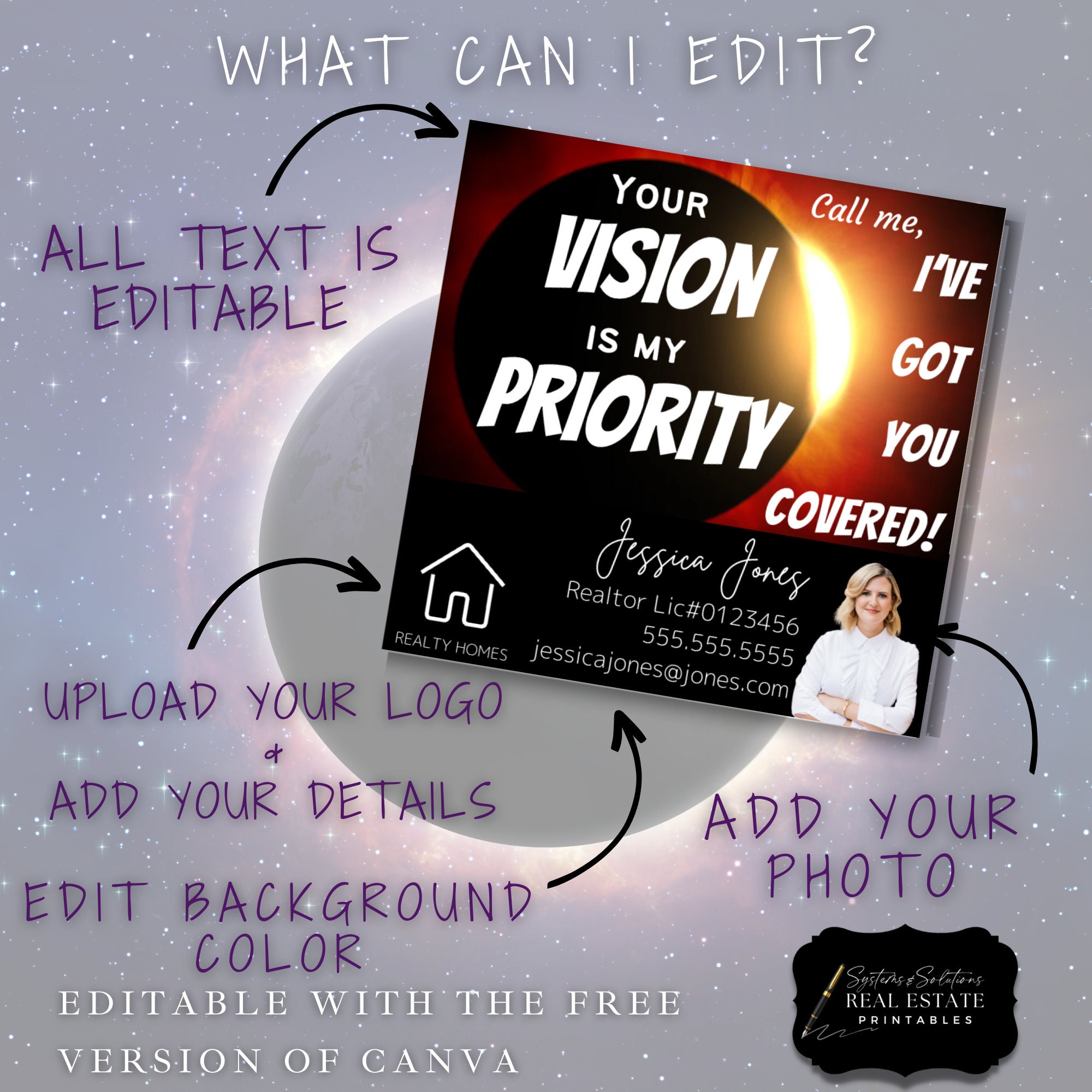 Your Vision is My Priority, Call Me I've Got You Covered Editable Real ...