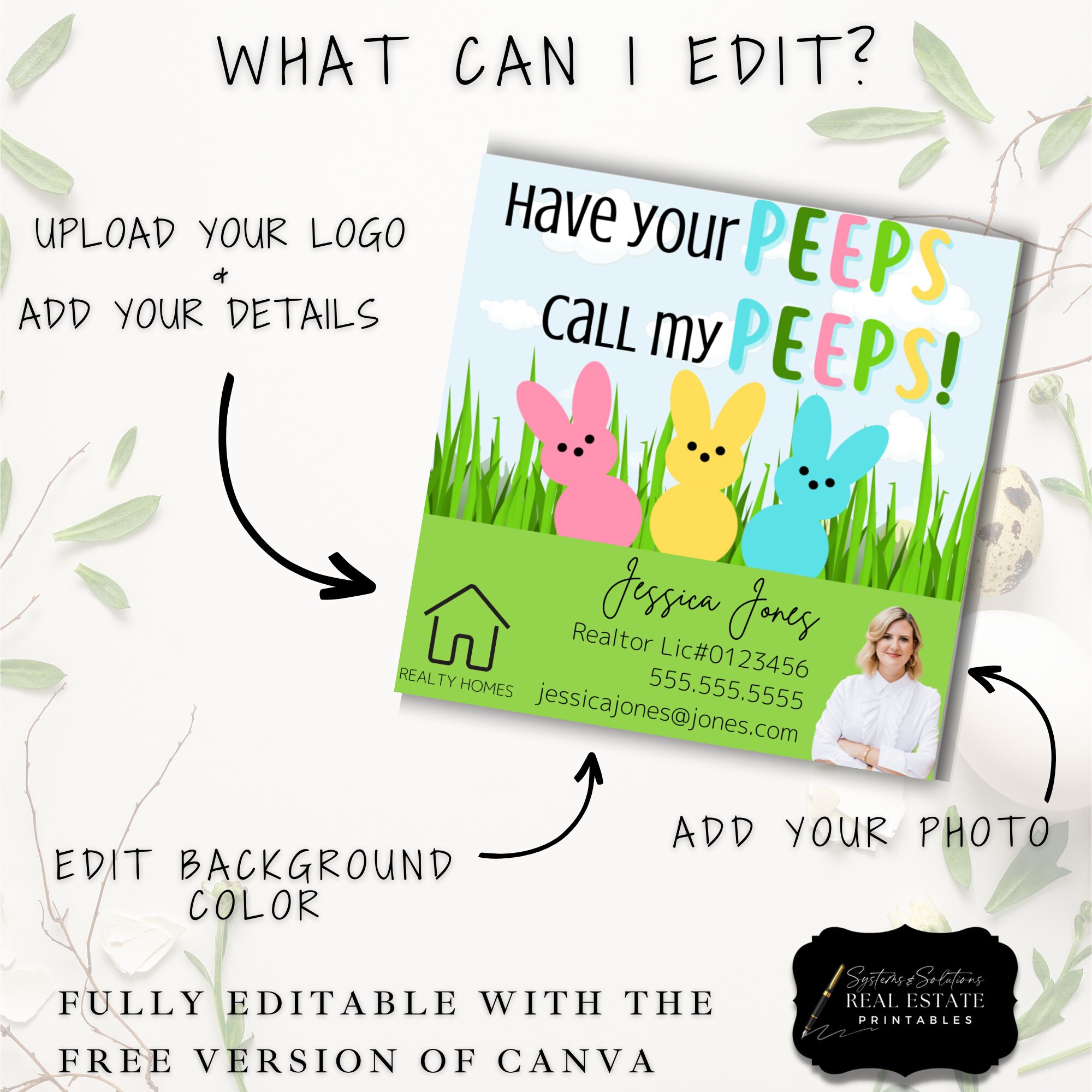 Easter Realtor Peeps Pop by Tags | Editable Canva Template Real Estate ...
