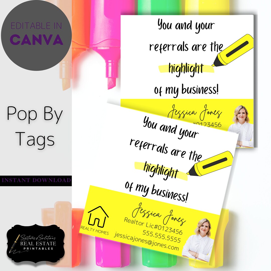 Back to School Highlighter Real Estate Pop by Tags | Editable Canva ...