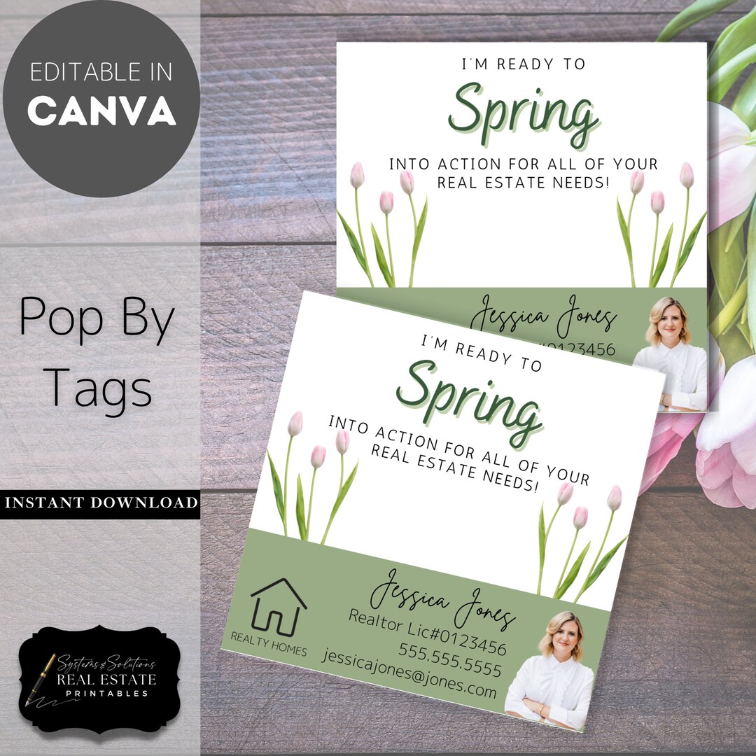 Spring Flowers Bloom Realtor Pop by Tags | Editable Canva Template ...