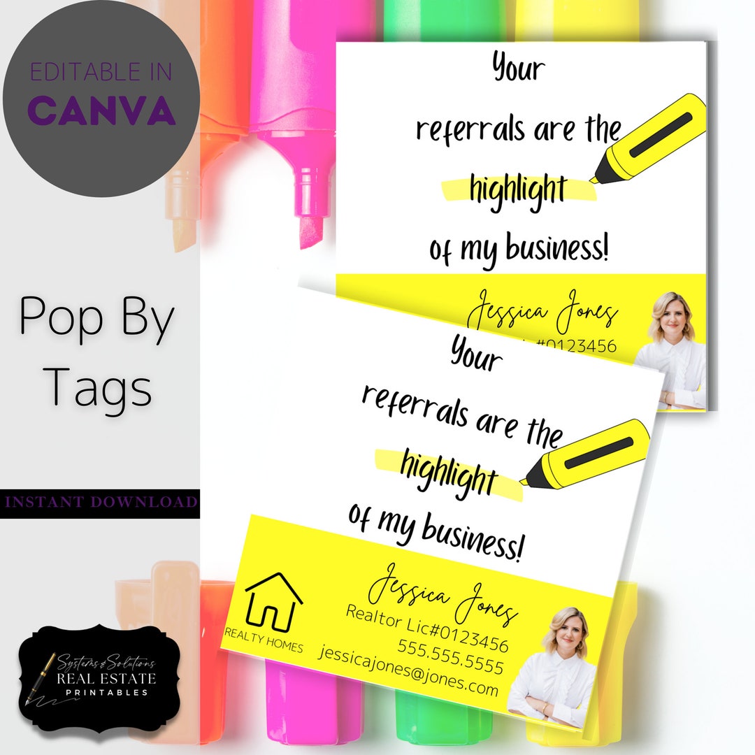 Back to School Highlighter Real Estate Pop by Tags | Editable Canva ...