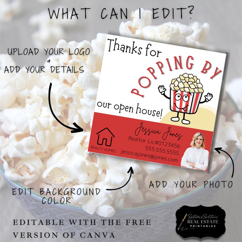 Thank You for Popping by Our Open House Realtor Pop by Tags | Editable ...