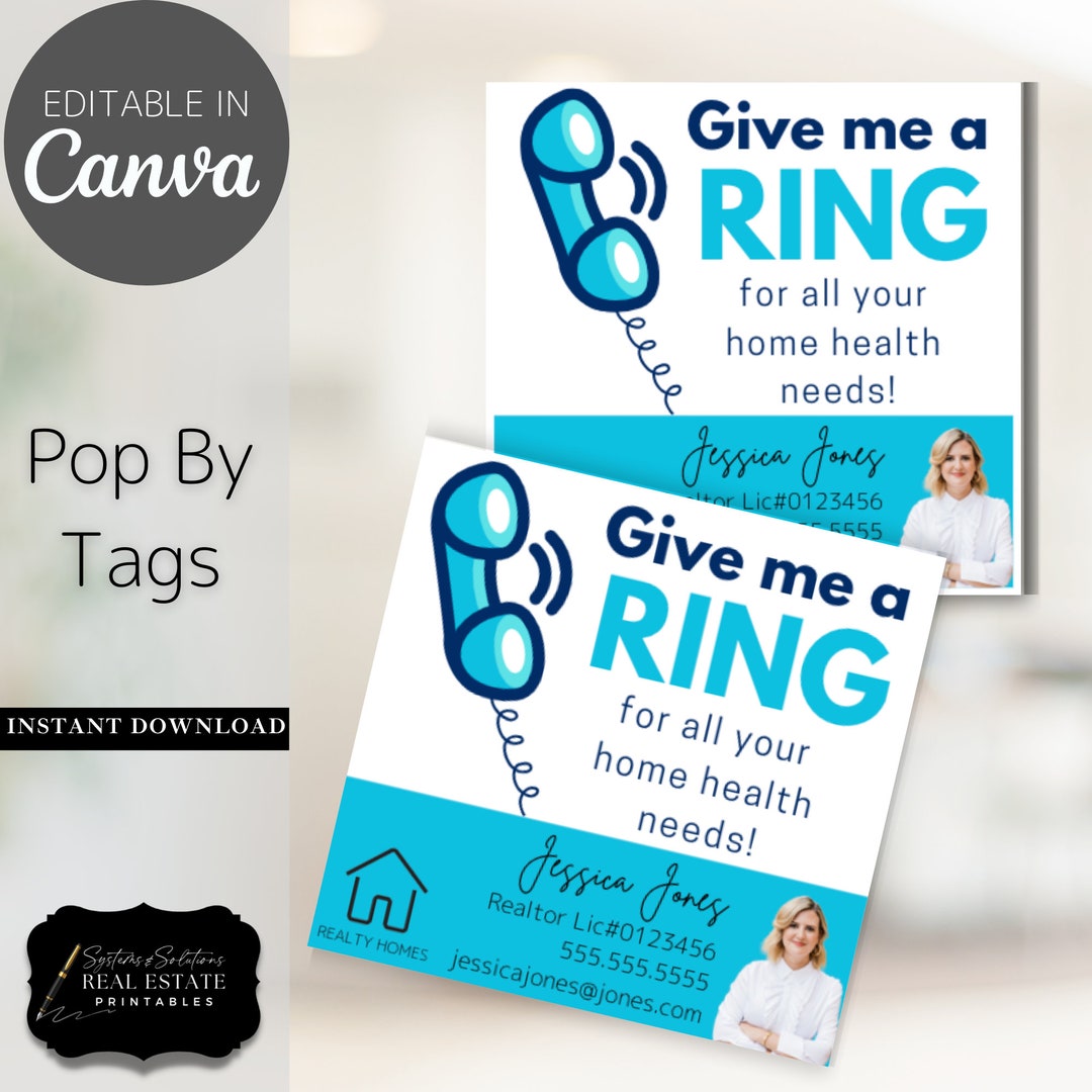 Give Me a RING for All Your Home Health Needs! Pop by Tags | Editable ...