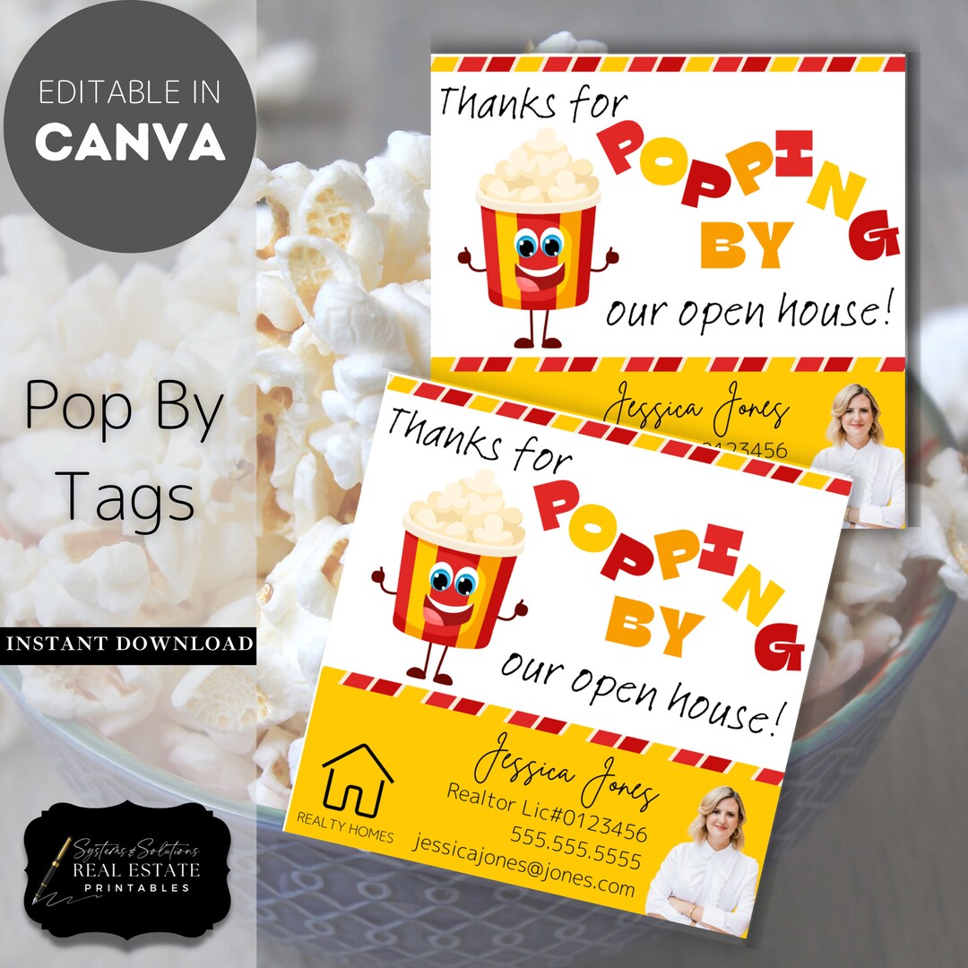 Thank You for Popping by Our Open House Realtor Pop by Tags | Editable ...