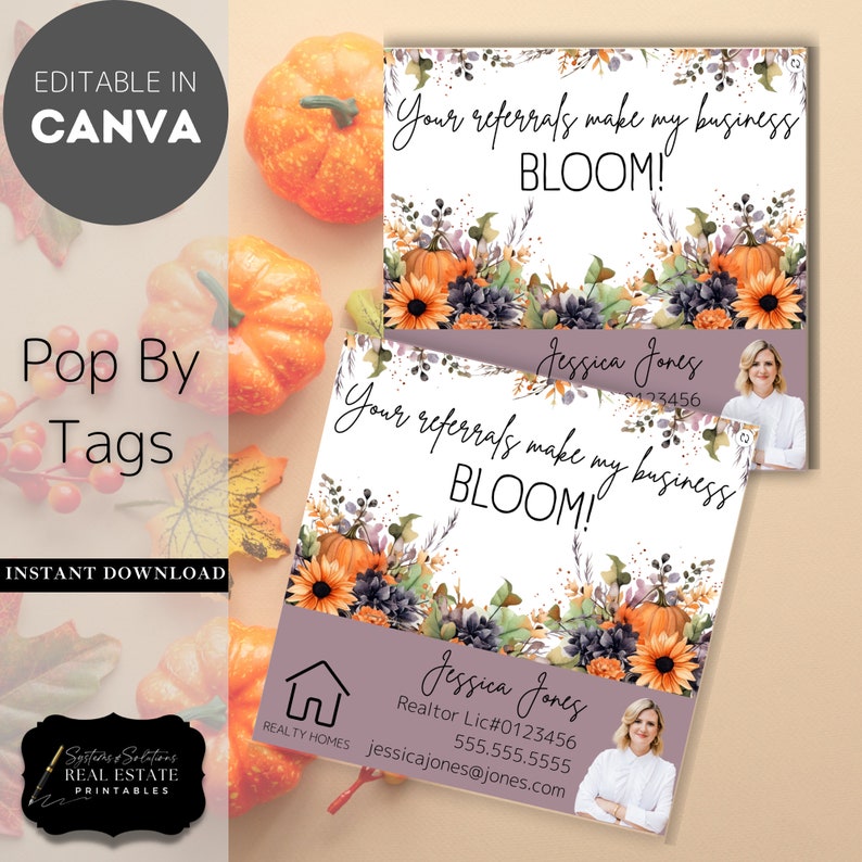 Your Referrals Make My Business Bloom Real Estate Popby Tags, Editable ...