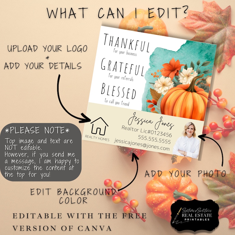 Realtor Thanksgiving Pop by Tags, Fall Pumpkin (editable Canva Template ...