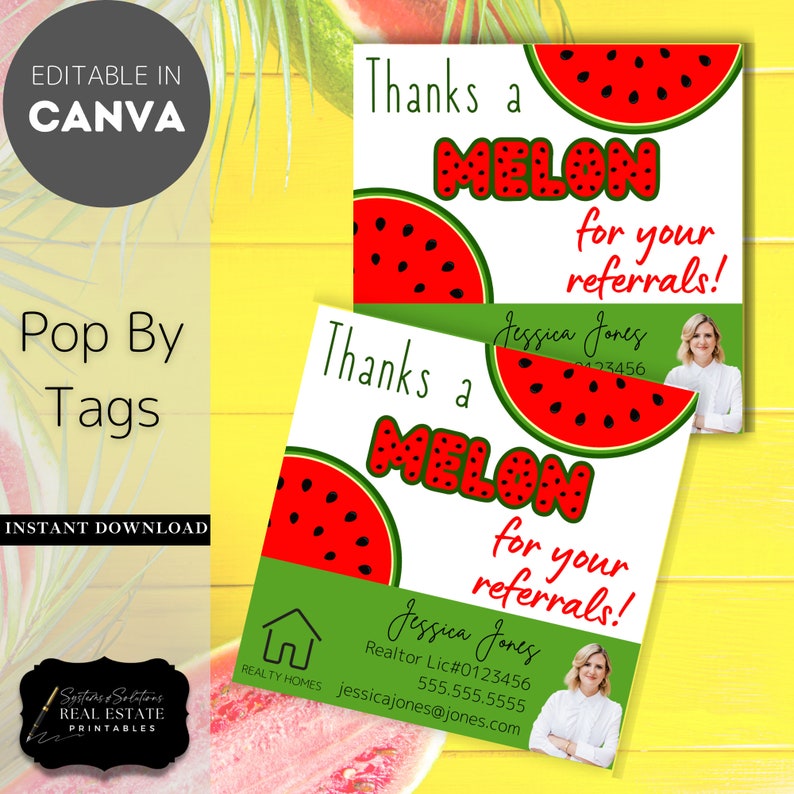 Thanks a Melon for Your Referrals Pop by Tags Editable - Etsy