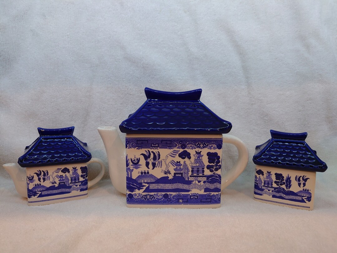 Teapot With Creamer and Sugar Decanter Set Pagoda Cobalt Blue Teapot ...