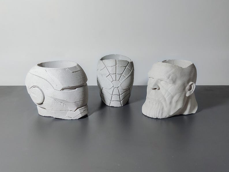 Avengers Concrete Planter Set, 3 in 1 Plant Pot Set, Plant Decor ...