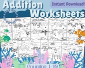 Addition Worksheets 20 Pages Ocean Animals Printable Learning - Etsy
