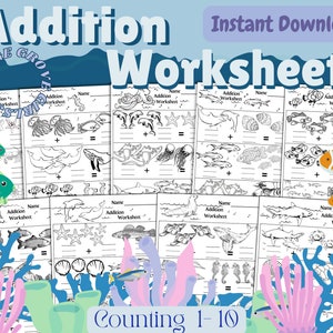 Addition Worksheets 20 Pages Ocean Animals Printable Learning Packet ...