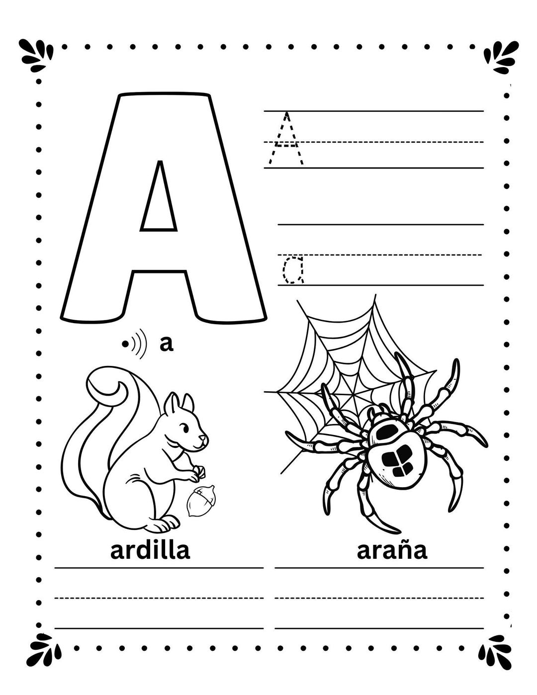 Spanish Alphabet Coloring Book Spanish Sight Words Practice Handwriting ...