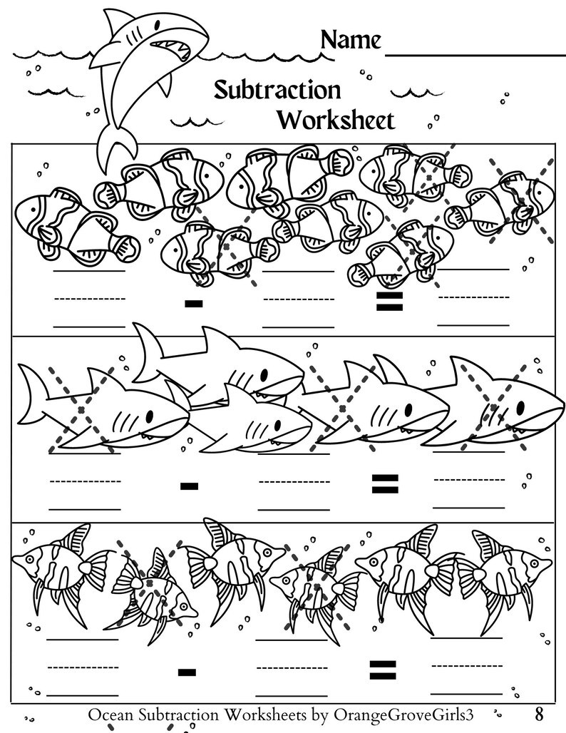 Subtraction Worksheets Ocean Animals 20 Pages Preschool Kindergarten ...
