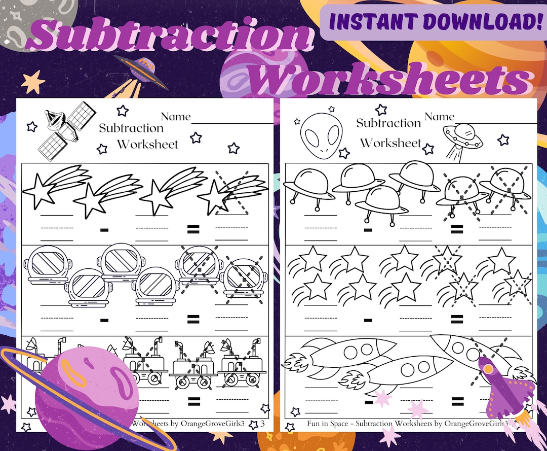 Subtraction Worksheets Outer Space Theme 10 Pages Math Bundle - Etsy